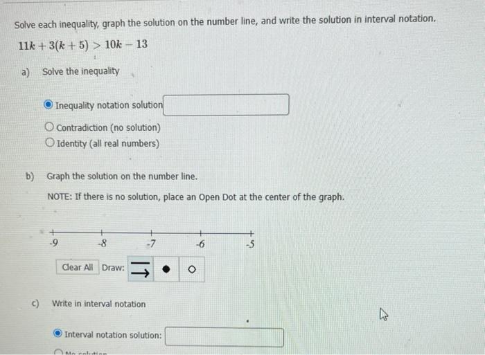 Solved Solve each inequality, graph the solution on the | Chegg.com