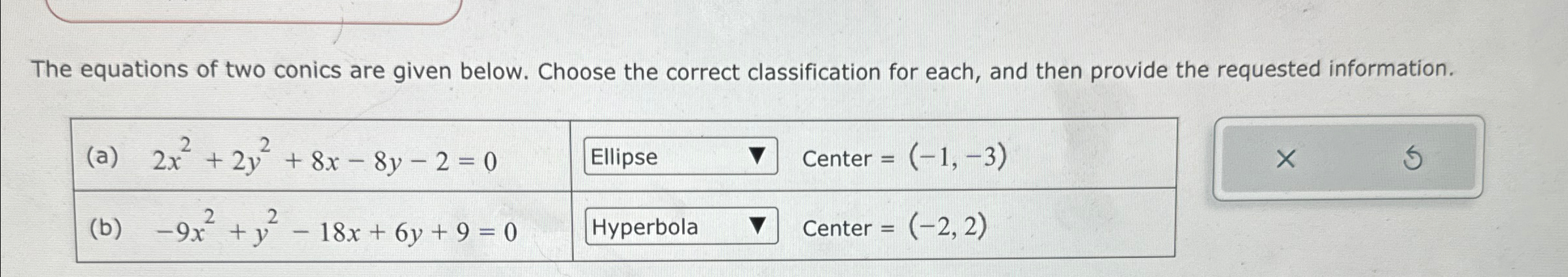 Solved The equations of two conics are given below. Choose | Chegg.com