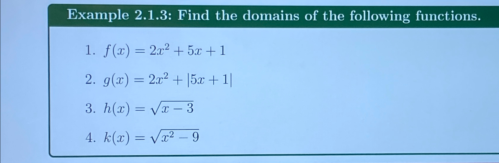 Solved Example 213 Find The Domains Of The Following 