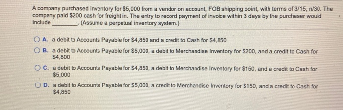 Solved A company purchased inventory for $5,000 from a | Chegg.com