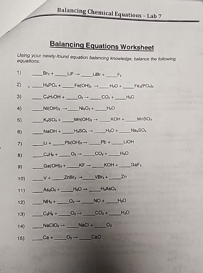 Solved Balancing Chemical Equations - ﻿Lab 7Balancing | Chegg.com
