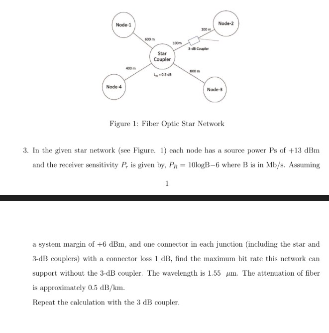 Solved 1. Consider an N-node star network in which 0 dBm of | Chegg.com
