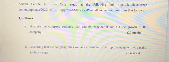 Access Letlole la Rona Case Study at the following | Chegg.com