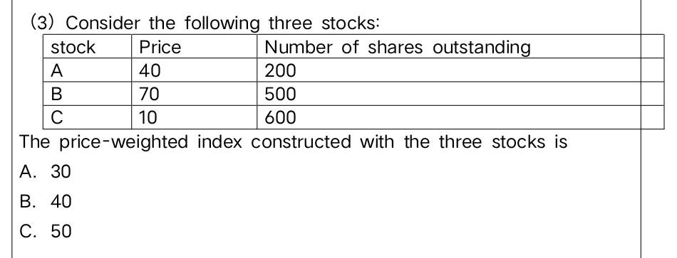Solved (3) Consider the following three stocks: stock Price | Chegg.com
