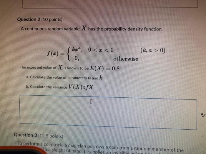 Solved Question 2 (10 points) A continuous random variable X | Chegg.com
