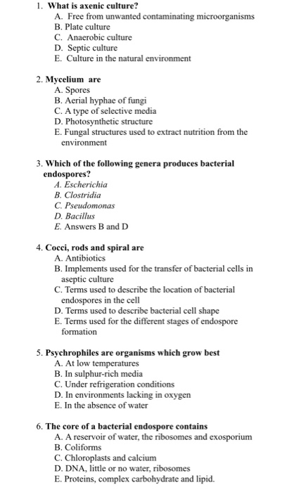 Solved 1. What is axenic culture? A. Free from unwanted | Chegg.com