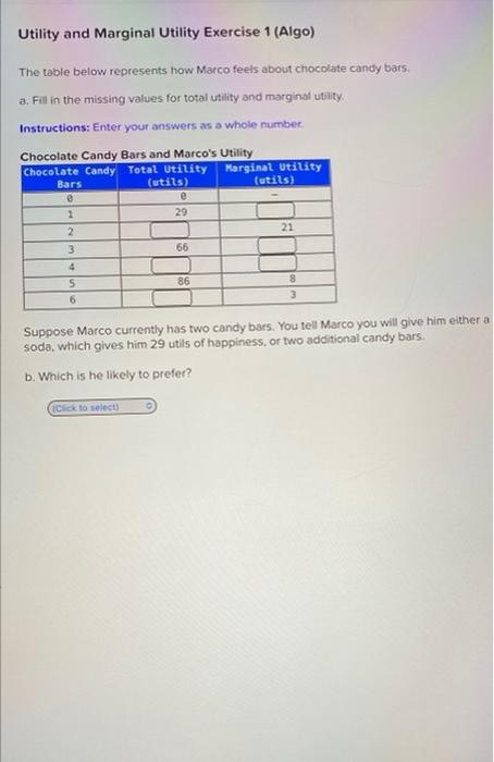 Solved Utility and Marginal Utility Exercise 1 (Algo) The | Chegg.com