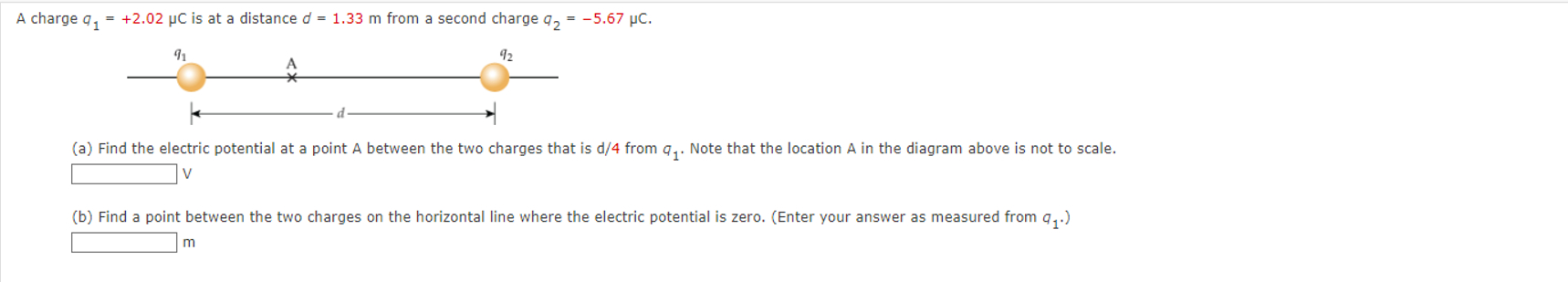 Solved A charge q1=+2.02μC ﻿is at a distance d=1.33m ﻿from a | Chegg.com