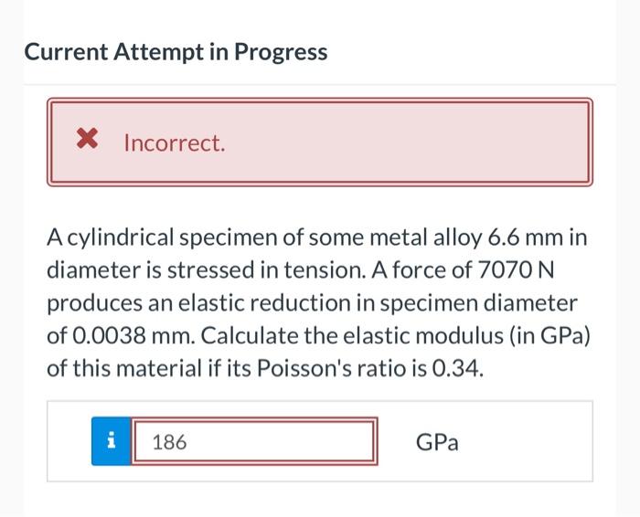 Solved Current Attempt in Progress A cylindrical specimen of | Chegg.com