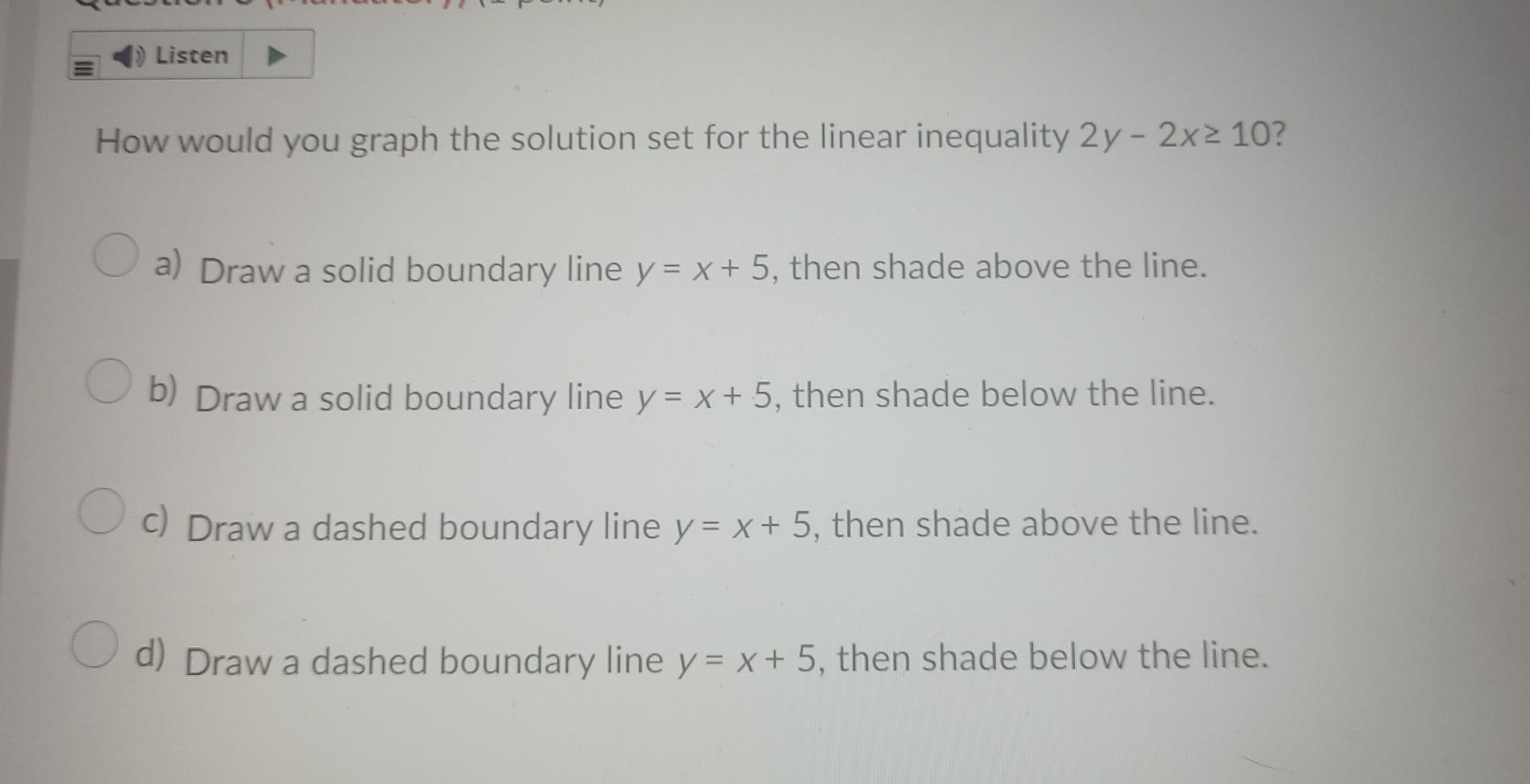Solved Listen How would you graph the solution set for the | Chegg.com