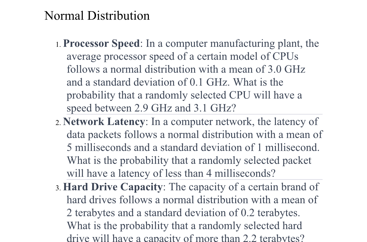 Solved Normal Distribution1. ﻿Processor Speed: In a computer | Chegg.com