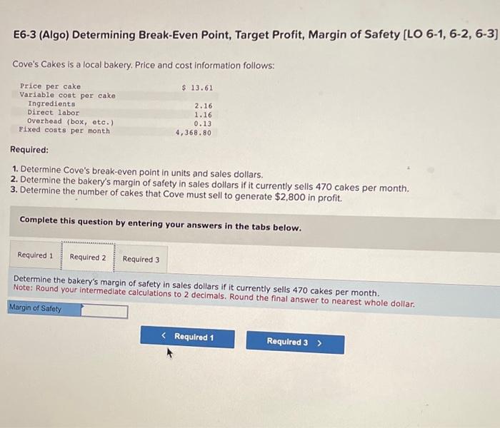 Solved E6-3 (Algo) Determining Break-Even Point, Target | Chegg.com