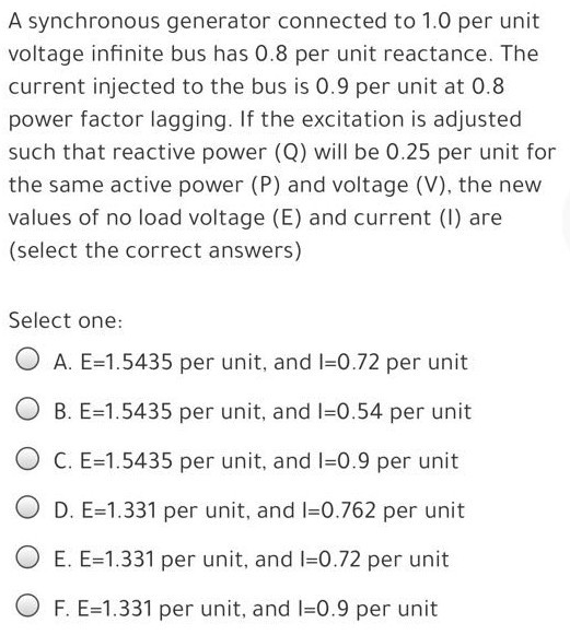 Solved A synchronous generator connected to 1.0 per unit | Chegg.com