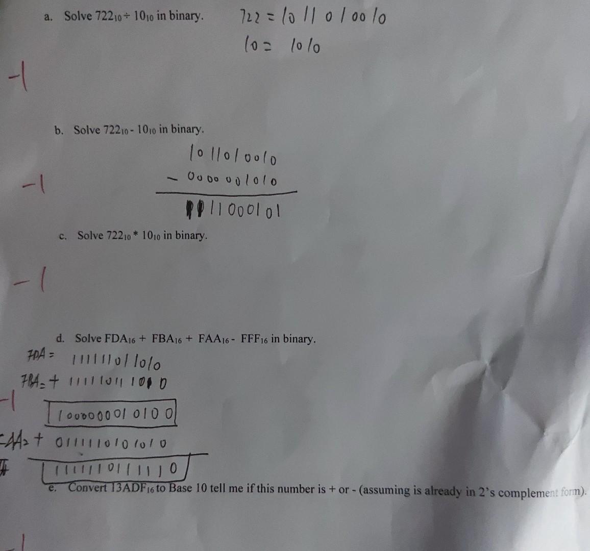 Solved a. Solve 72210÷1010 in binary. 722=1011010=10/0 b. | Chegg.com