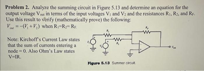 Solved Problem 2. Analyze the summing circuit in Figure 5.13 | Chegg.com