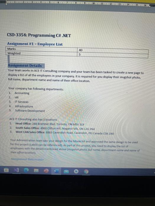 CSD-3354: Programming C# .NET Assignment #1 - | Chegg.com