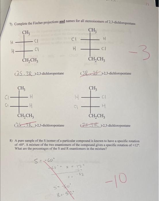 Solved 7) Complete the Fischer projections and names for all | Chegg.com