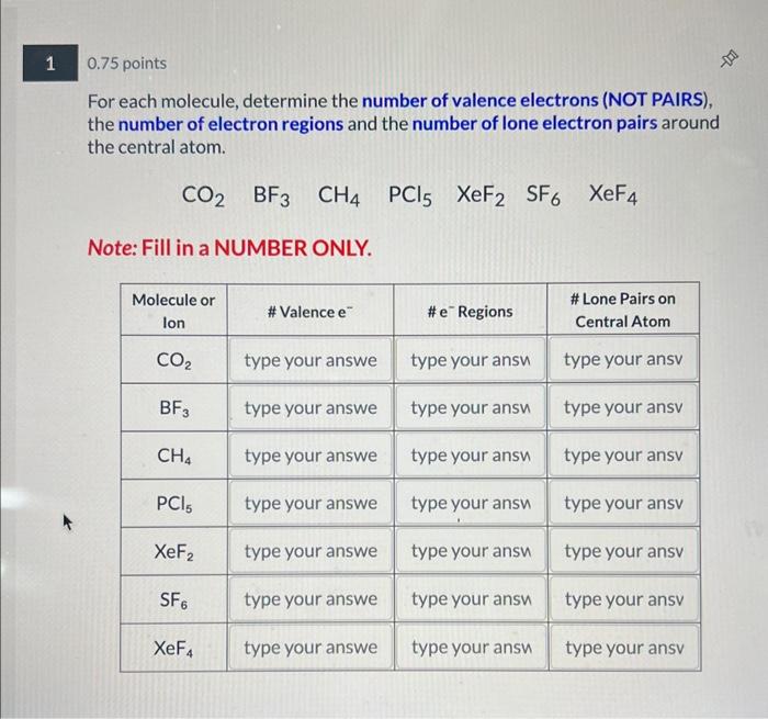 Solved For each molecule, determine the number of valence | Chegg.com