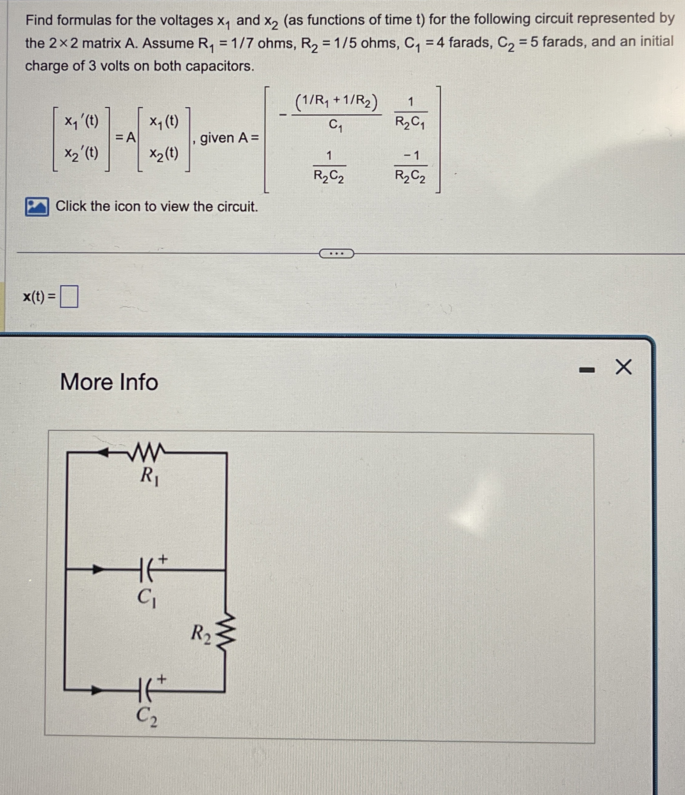 Solved Find formulas for the voltages x1 ﻿and x2 (as | Chegg.com