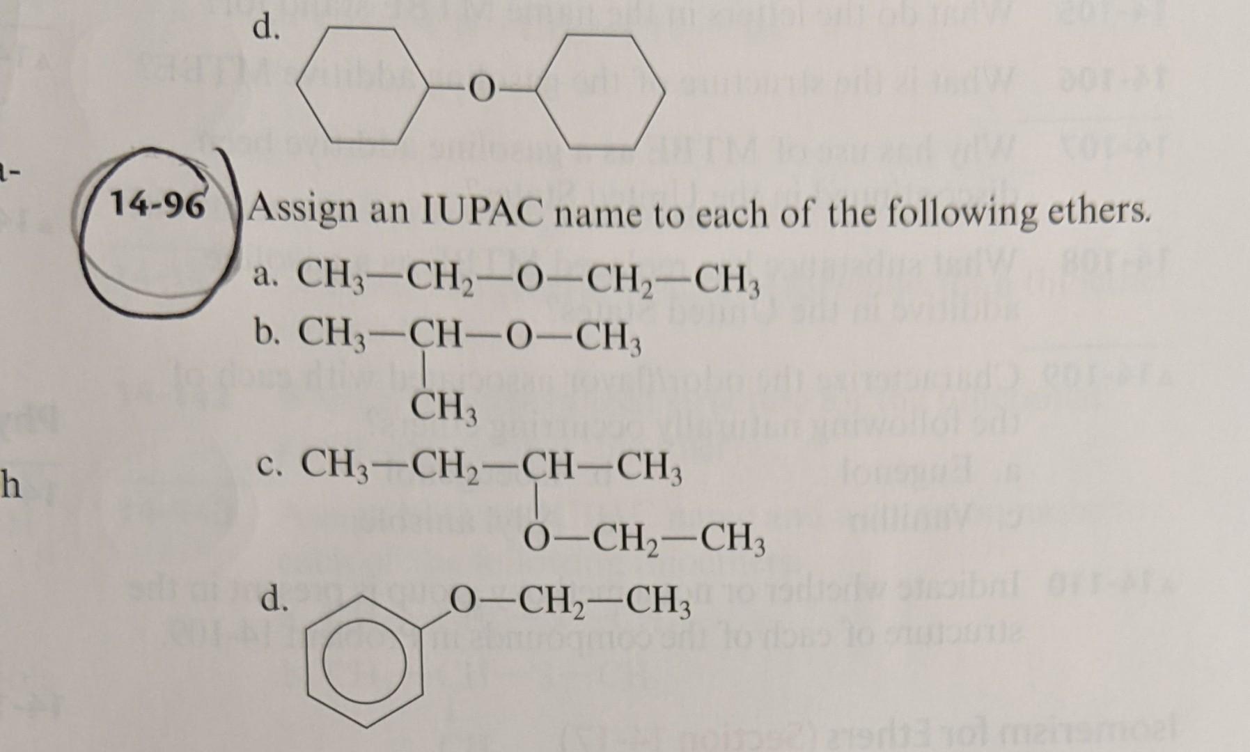 Solved Assign an IUPAC name to each of the following ethers. | Chegg.com
