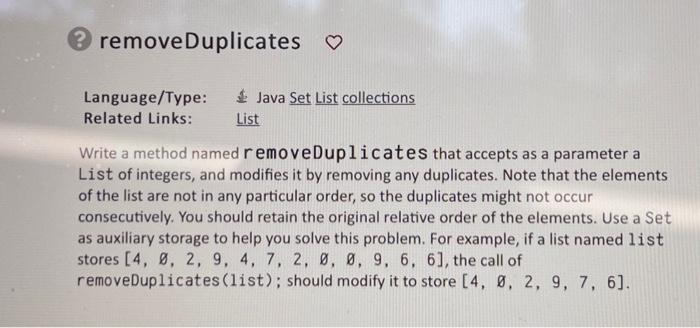 Solved Language/Type: \$ Java Set List collections Related | Chegg.com