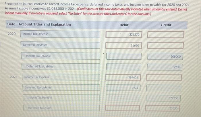 Solved Prepare the journal entries to record income tax | Chegg.com
