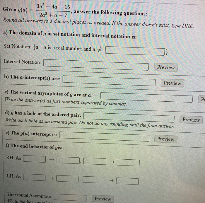 Solved 3a + 4a - 15 Given g(a) = answer the following | Chegg.com