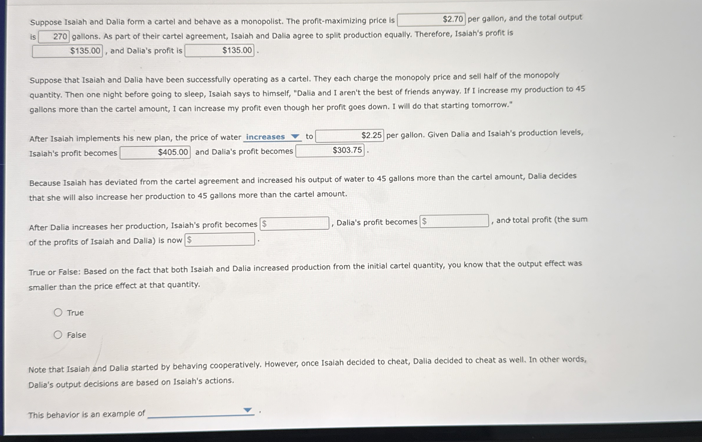 Solved Suppose Isaiah and Dalia form a cartel and behave as | Chegg.com