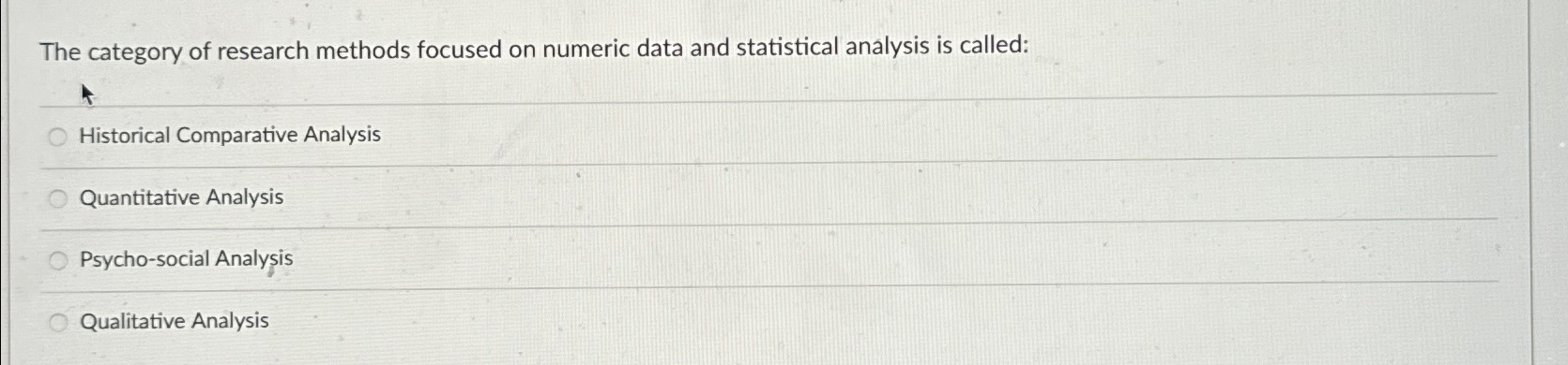 Solved The category of research methods focused on numeric | Chegg.com