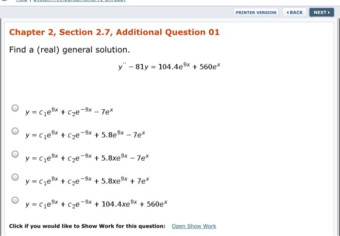 Solved PRINTER VERSION BACK NEXT Chapter 2, Section 2.7, | Chegg.com