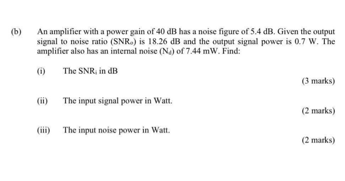 Solved (b) An amplifier with a power gain of 40 dB has a | Chegg.com
