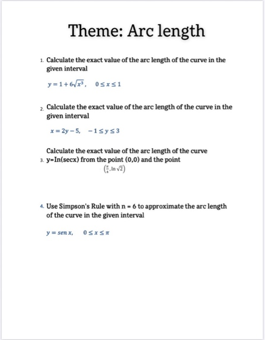 Solved Theme: Arc length 1. Calculate the exact value of the | Chegg.com