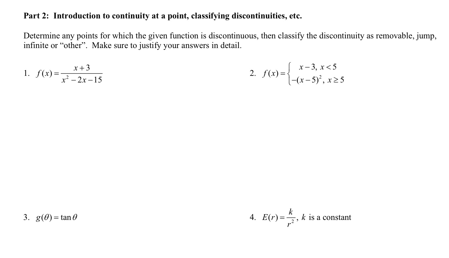 Solved Part 2: Introduction to continuity at a point, | Chegg.com