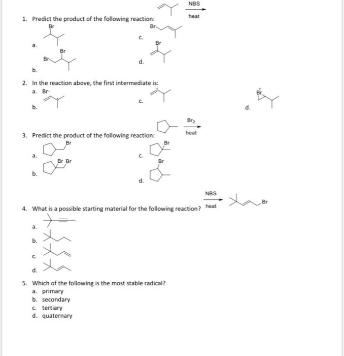 Solved NBS heat 1. Predict the product of the following | Chegg.com