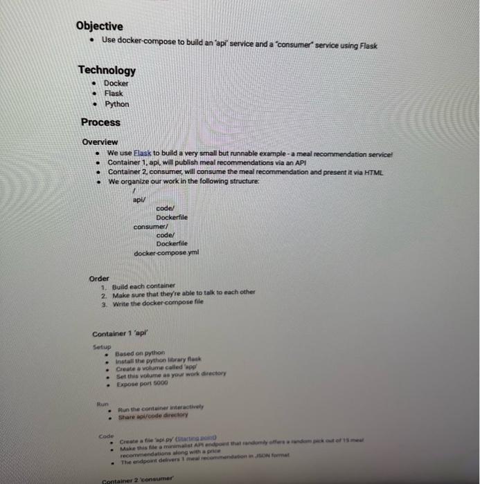 Solved Objective - Use docker-compose to build an 'api' | Chegg.com