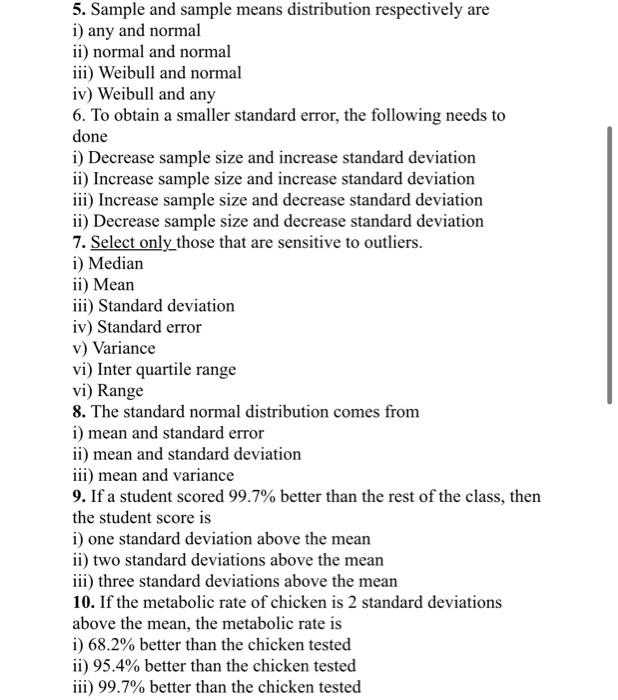 Solved 5. Sample and sample means distribution respectively | Chegg.com