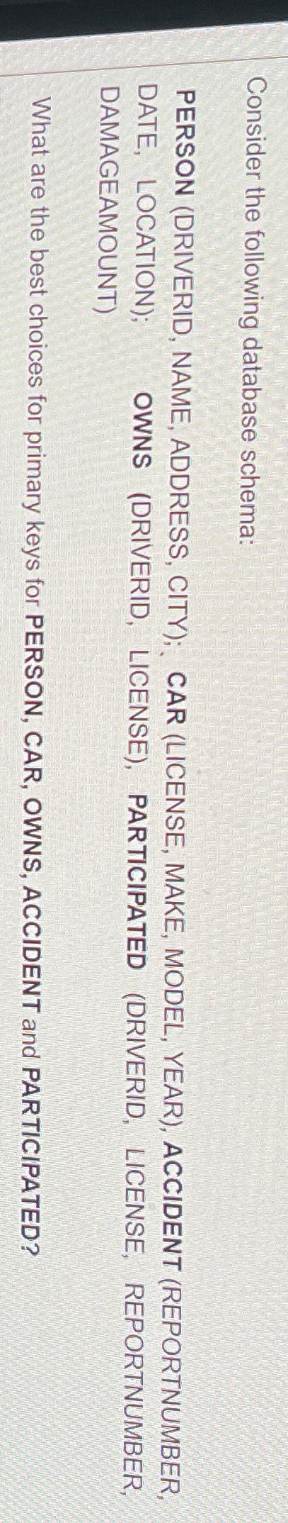 Solved Consider the following database schema:PERSON | Chegg.com