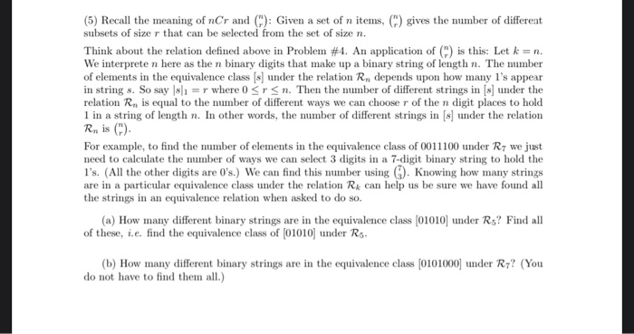 Solved (5) Recall the meaning of nCr and (): Given a set of | Chegg.com