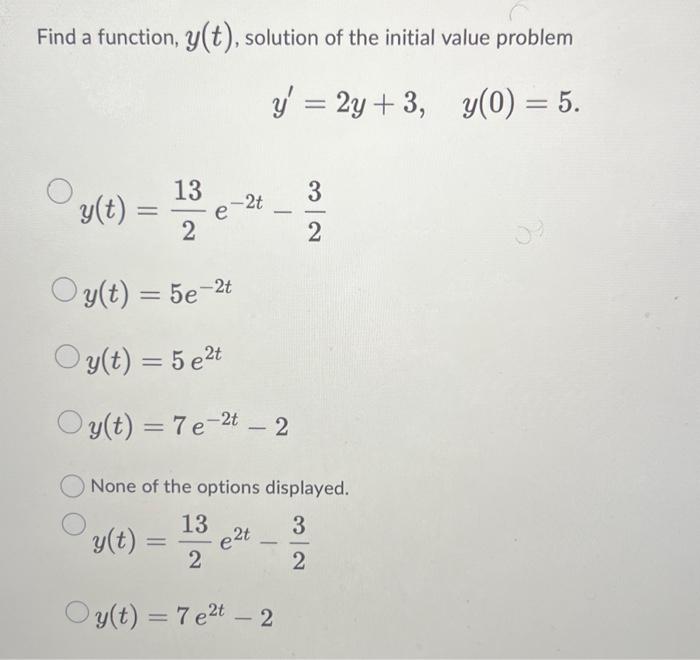 Solved Find a function, y(t), solution of the initial value | Chegg.com