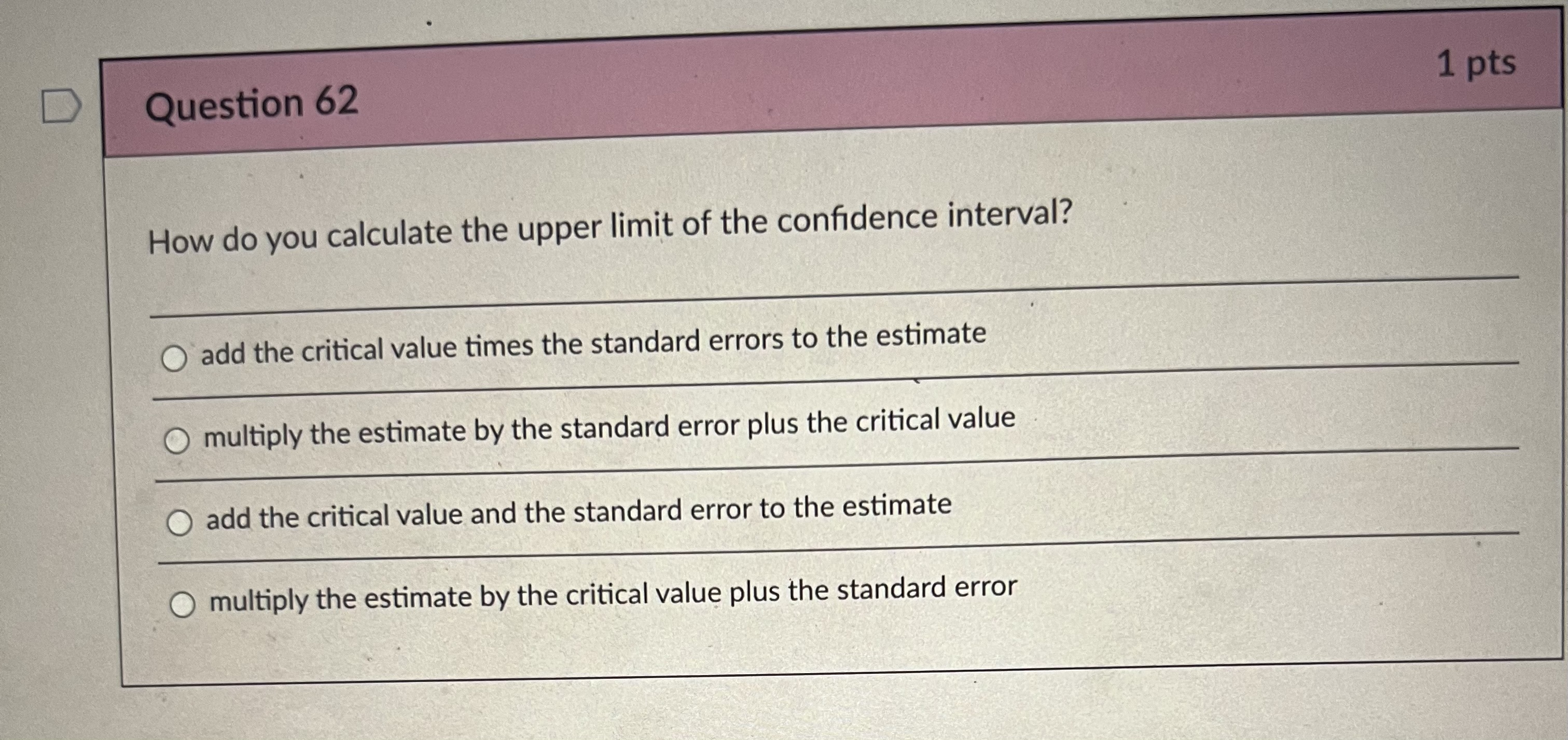 Solved Question 62How do you calculate the upper limit of | Chegg.com