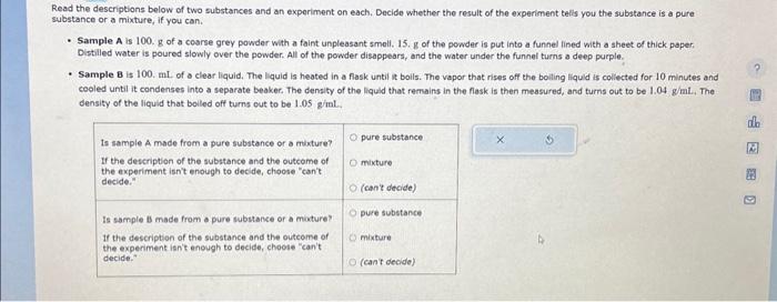 Solved Read the descriptions below of two substances and an | Chegg.com