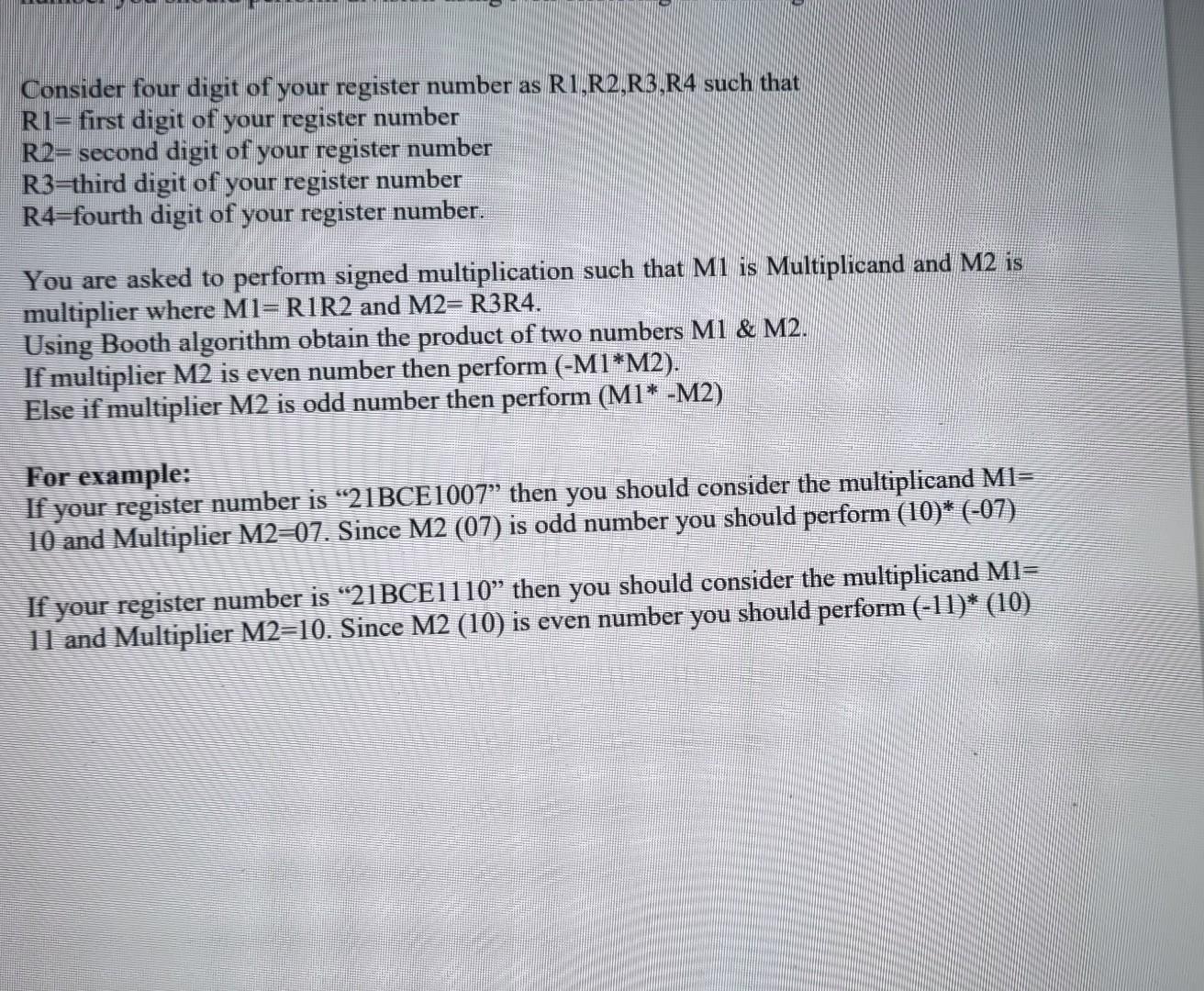 Consider four digit of your register number as | Chegg.com