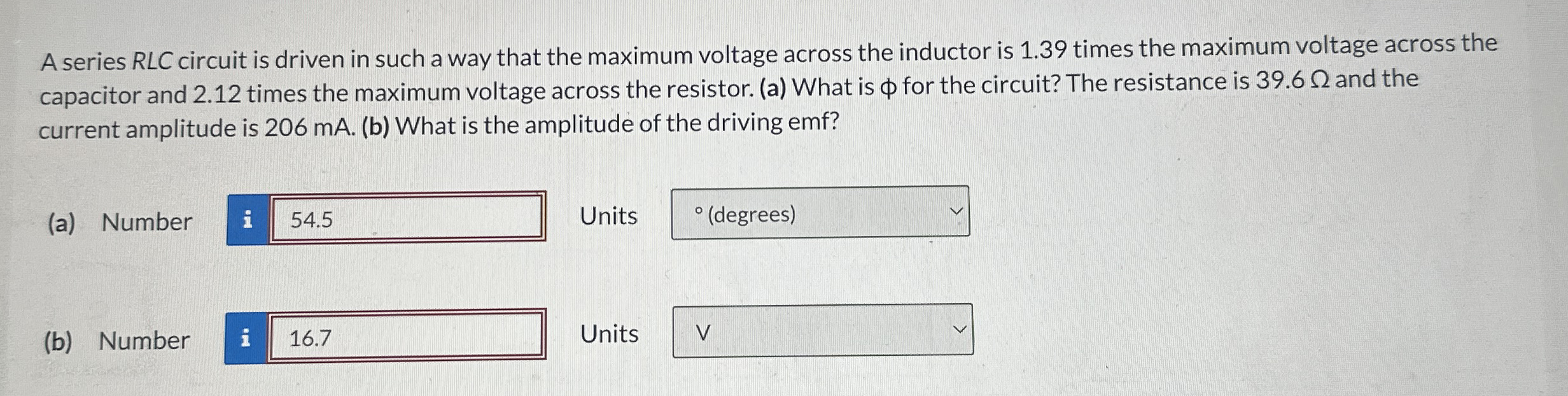 Solved A series RLC circuit is driven in such a way that the | Chegg.com