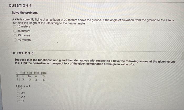 Solved QUESTION 4 Solve the problem. A kite is currently | Chegg.com