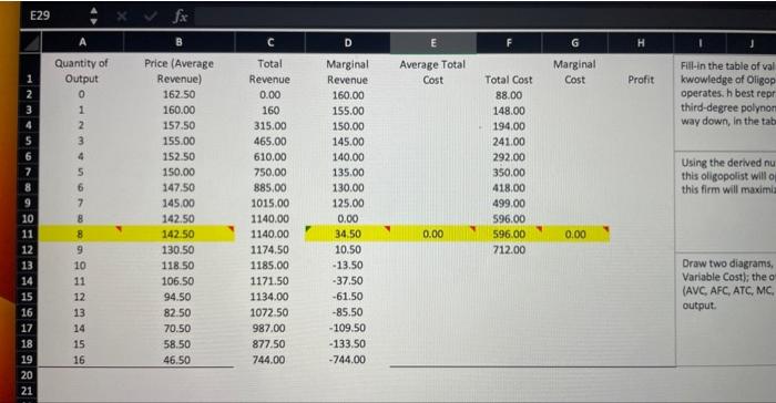 Solved Fill-in the table of values, using Excel formulas, | Chegg.com
