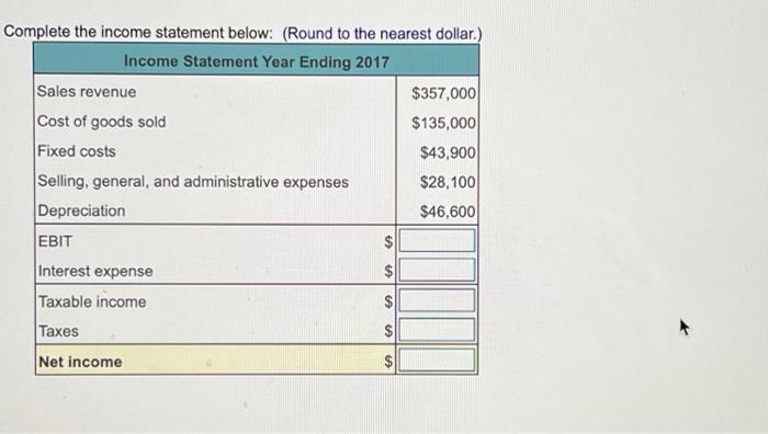 Solved Complete the income statement below: (Round to the | Chegg.com