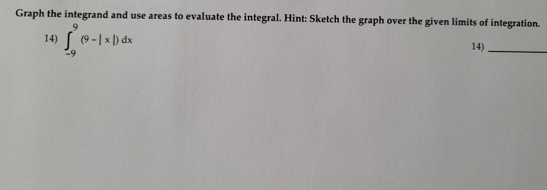 Solved Graph the integrand and use areas to evaluate the | Chegg.com
