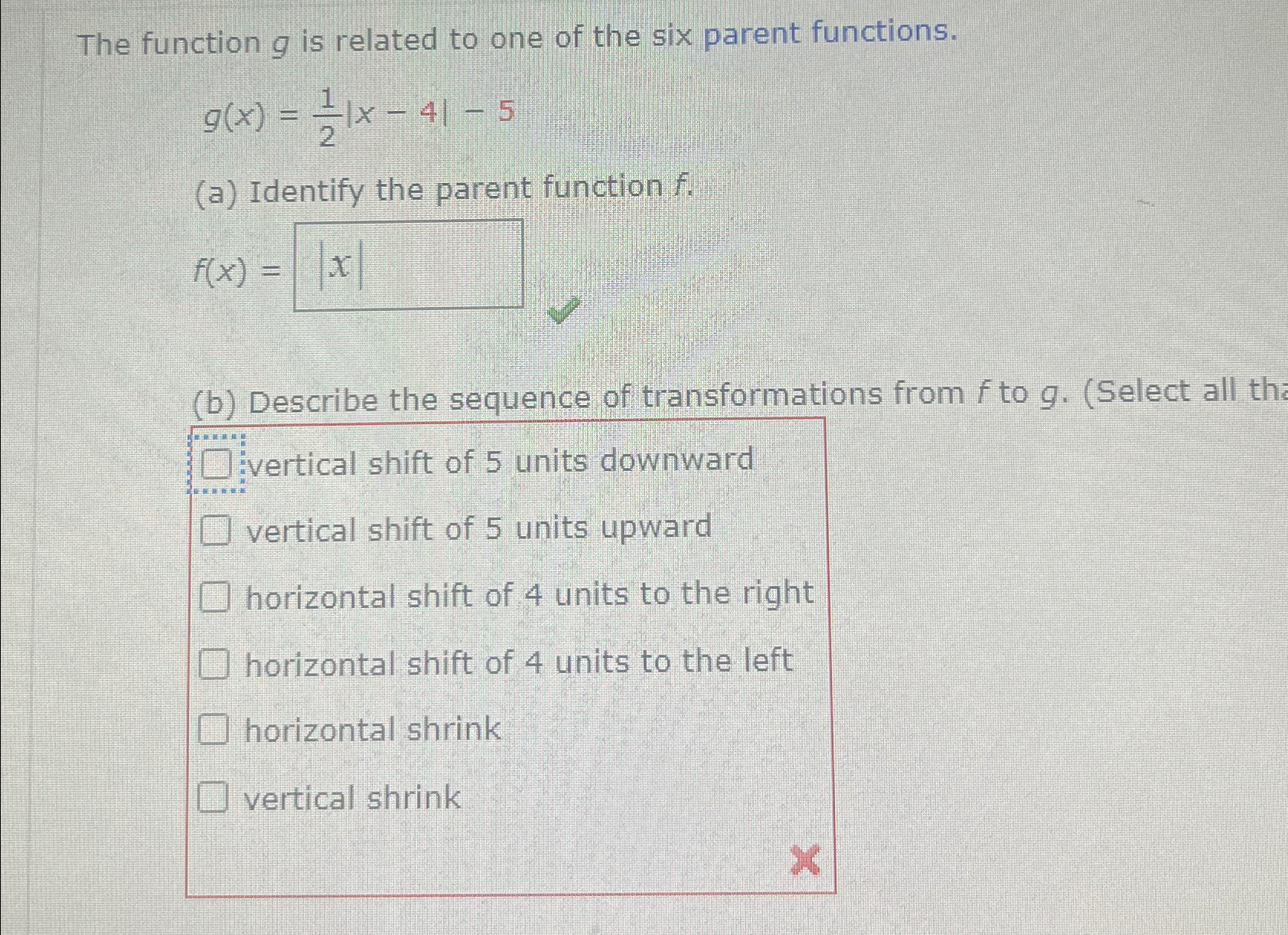 Solved The function g ﻿is related to one of the six parent | Chegg.com