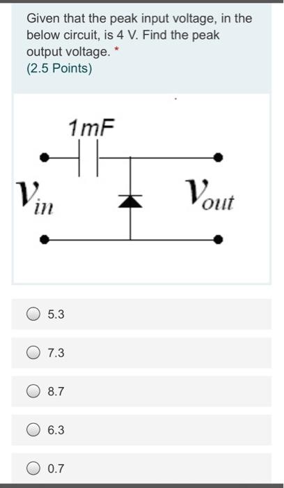Solved Given that the peak input voltage, in the below | Chegg.com