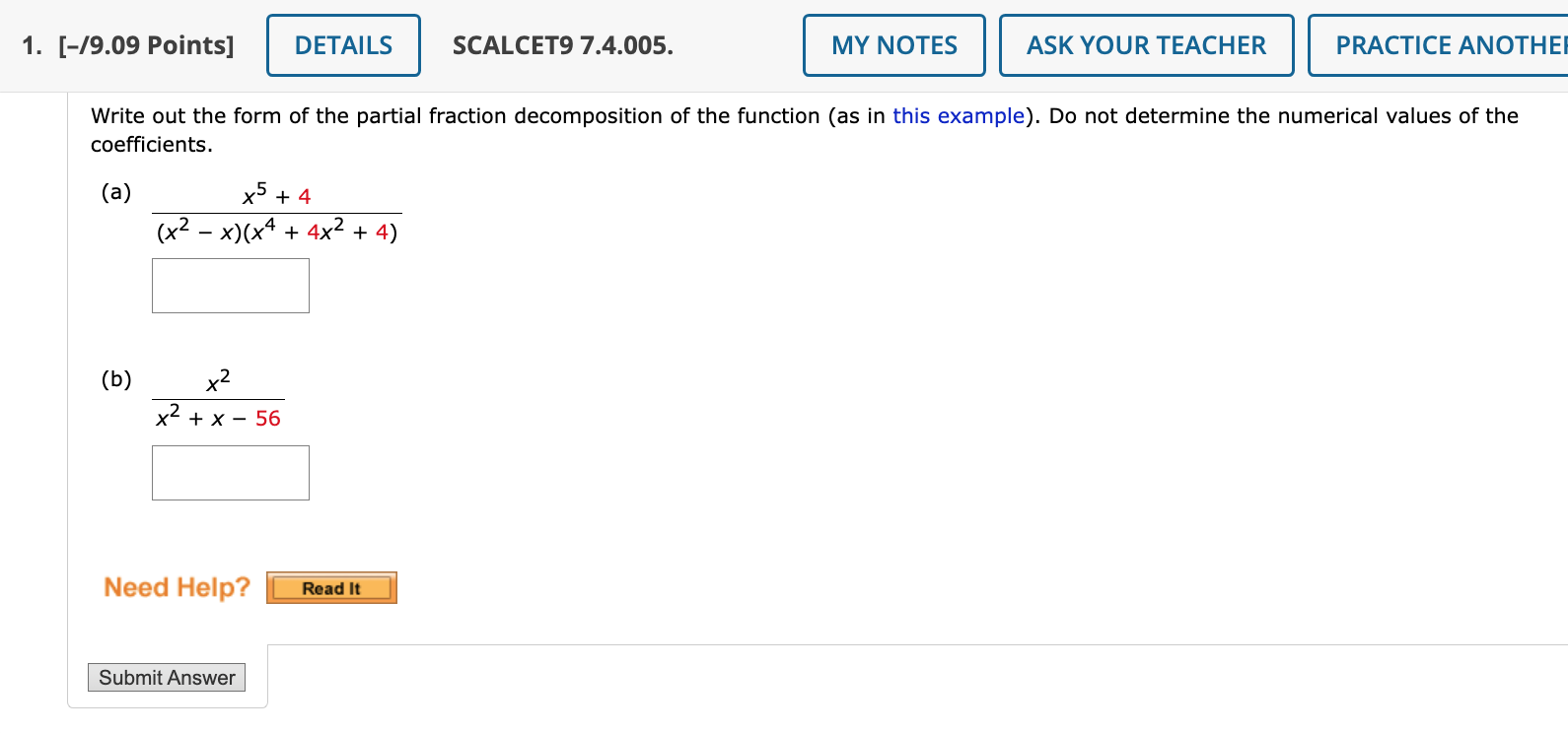 Solved Write out the form of the partial fraction | Chegg.com